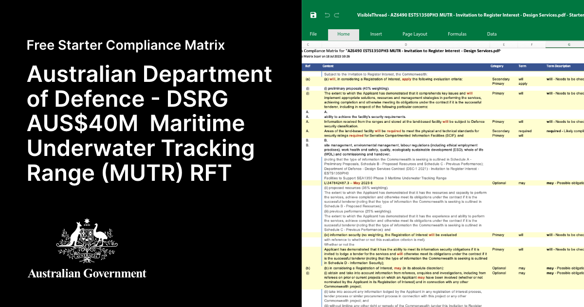 Free Compliance Matrix for the DSRG AUS$40M MUTR Contract