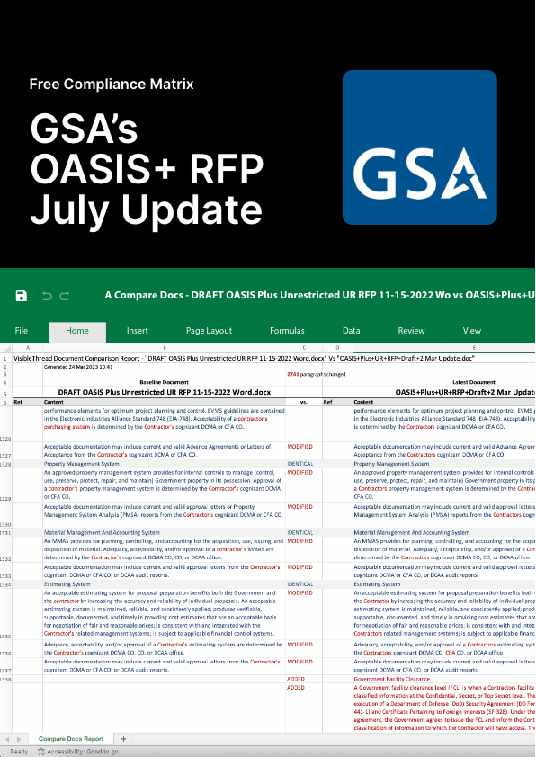 Free Starter Compliance Matrix for the $60B GSA OASIS+ RFP JULY Update