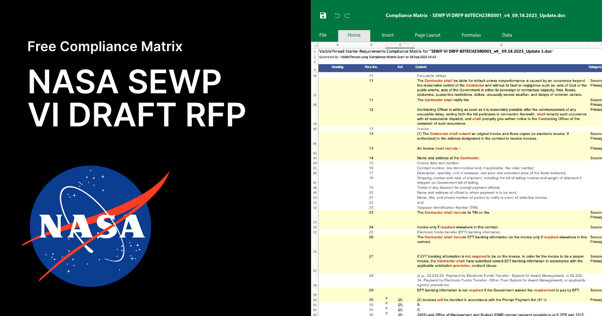 Free Starter Compliance Matrix for the NASA SEWP VI Contract